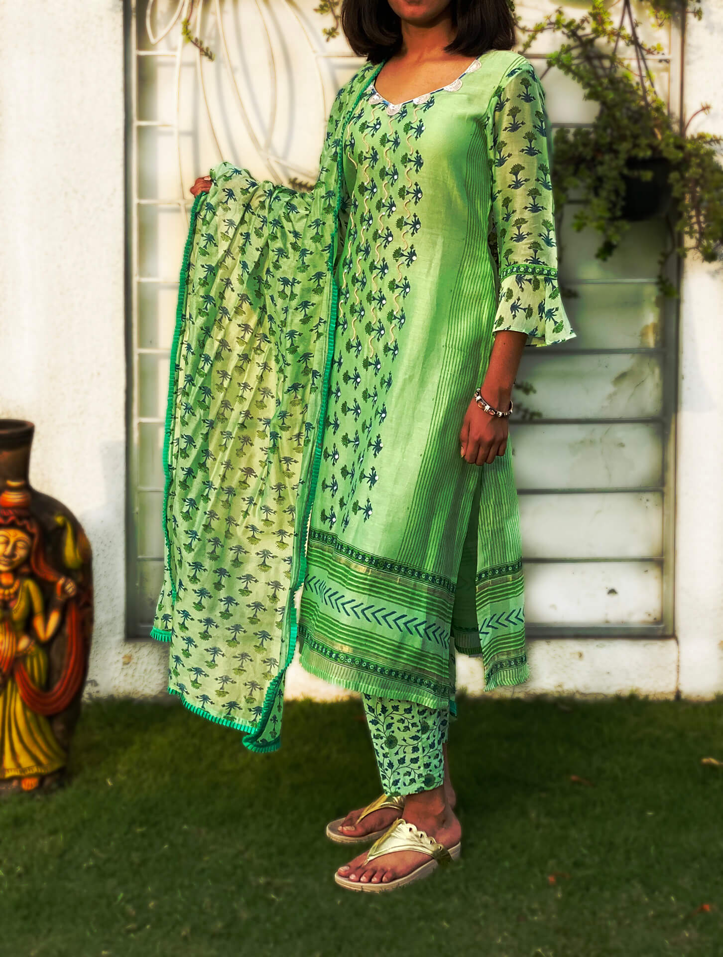 Pastel Green Kurti with pant and dupatta - ELZ Fashions - Ethnic